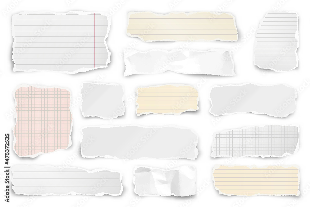 Ripped paper strips. Realistic crumpled paper scraps with torn edges ...