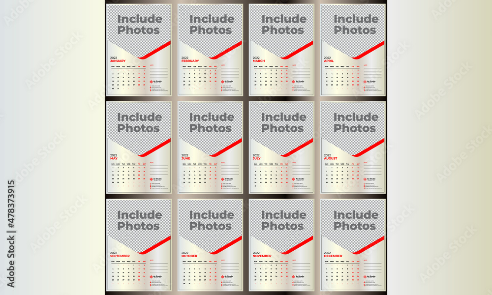 Single Page Wall Calendar 2022 || Template Design Idea || Vector ...