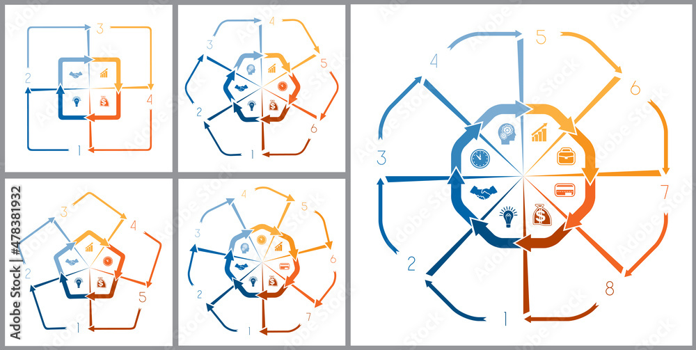 Sets of arrows, icons and numbers for infographics. Templates ...