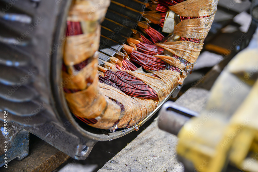 Repair and rewinding of the copper stator of the electric motor at the ...
