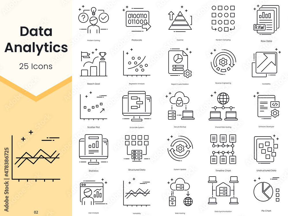Simple Outline Set of Data Analytics Icons. Thin Line Collection ...