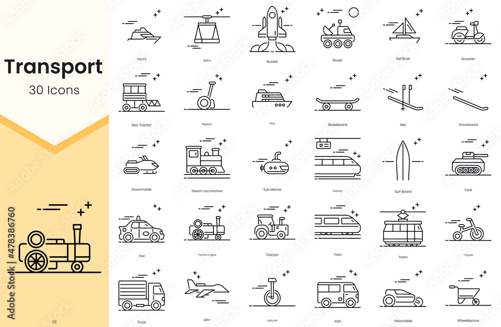 Simple Outline Set of Transportation Icons. Thin Line Collection ...