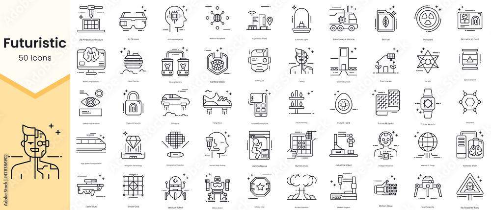 Vetor de Simple Outline Set of Futuristic Icons. Thin Line Collection ...