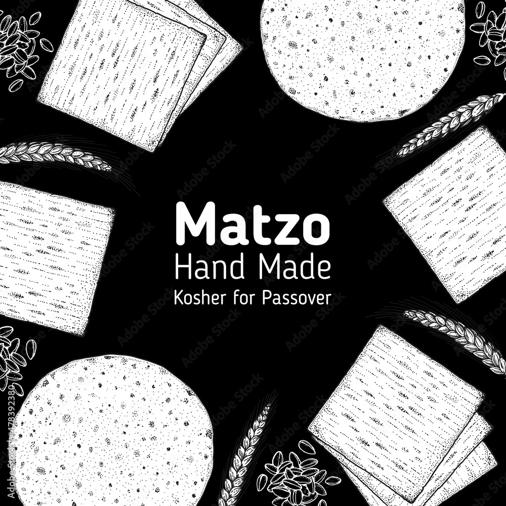 Matzo cooking and ingredients for matzo, sketch illustration. Middle ...