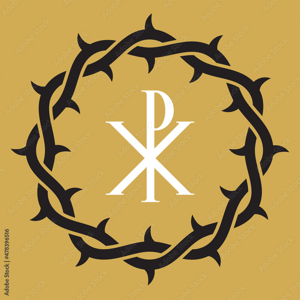 Crown or wreath of thorns with Christ symbol. Vector illustration of ...
