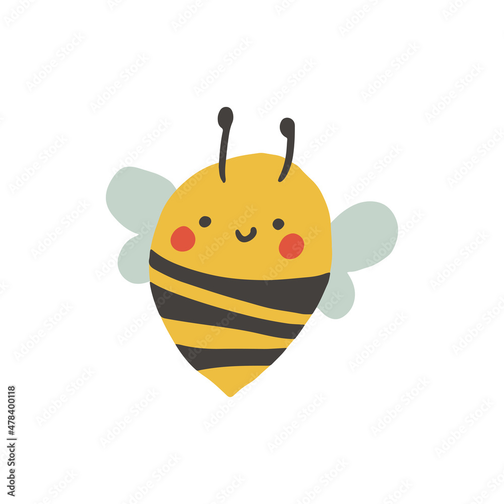 Cartoon happy wasp or bee isolated on white background. Vector childish ...