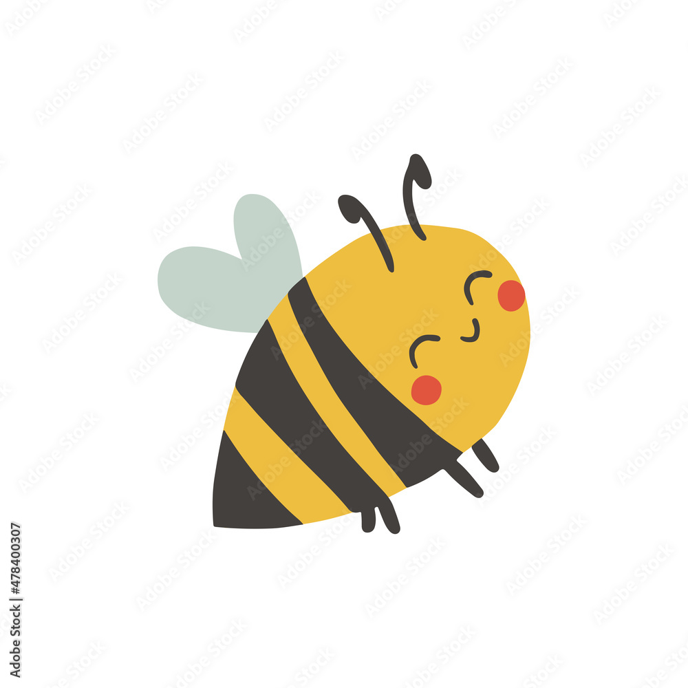 Cartoon happy wasp or bee isolated on white background. Vector childish ...