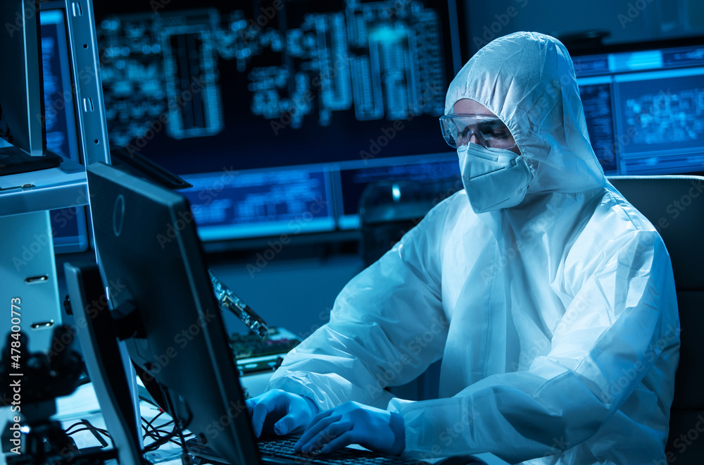 The scientist works in a modern scientific laboratory for the research ...