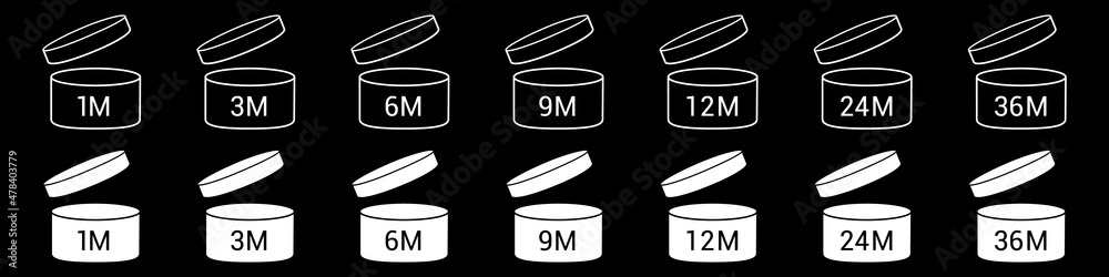 Pao cosmetic open shelf life month. Period after open icons set. PAO ...