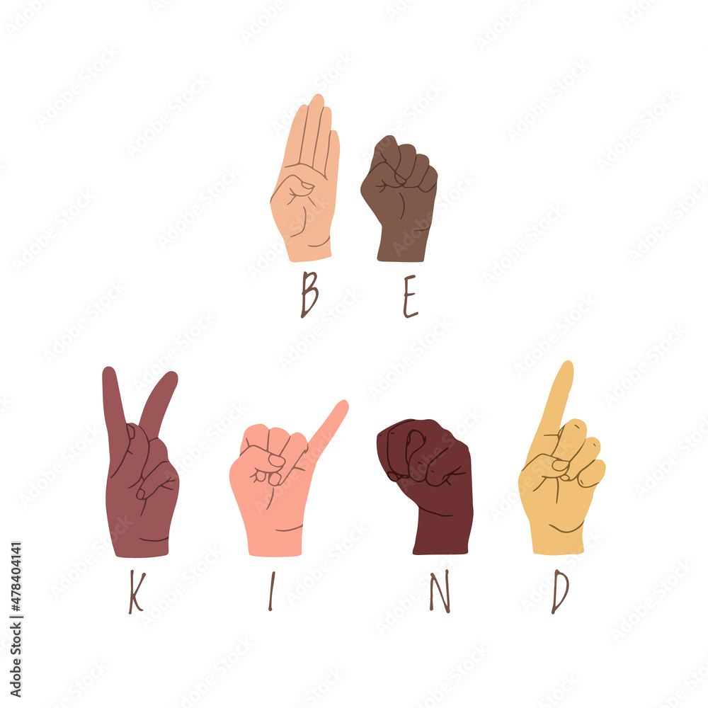 American sign language lettering Be kind. ASL vector illustration ...