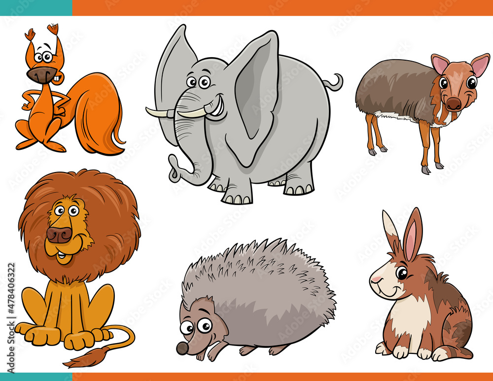 cartoon funny wild animals comic characters set Stock Vector | Adobe Stock
