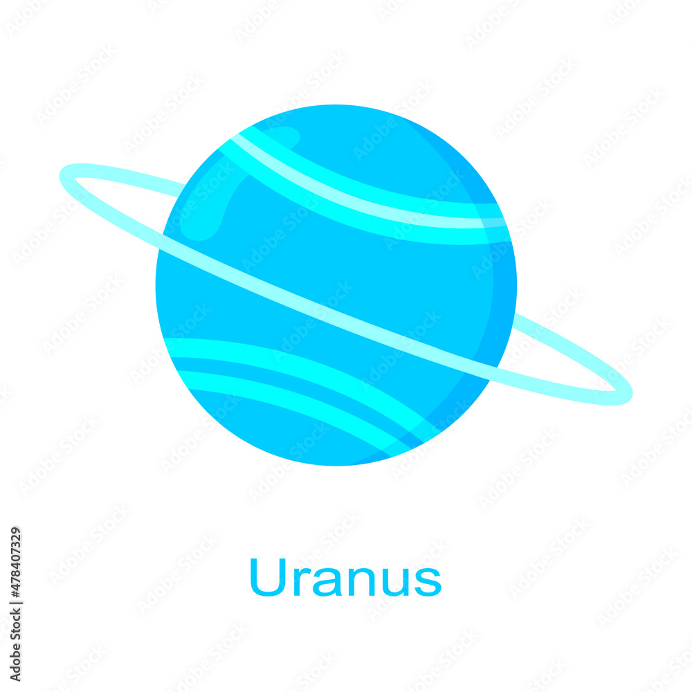 Uranus planet icon with name isolated on white background. Solar system ...