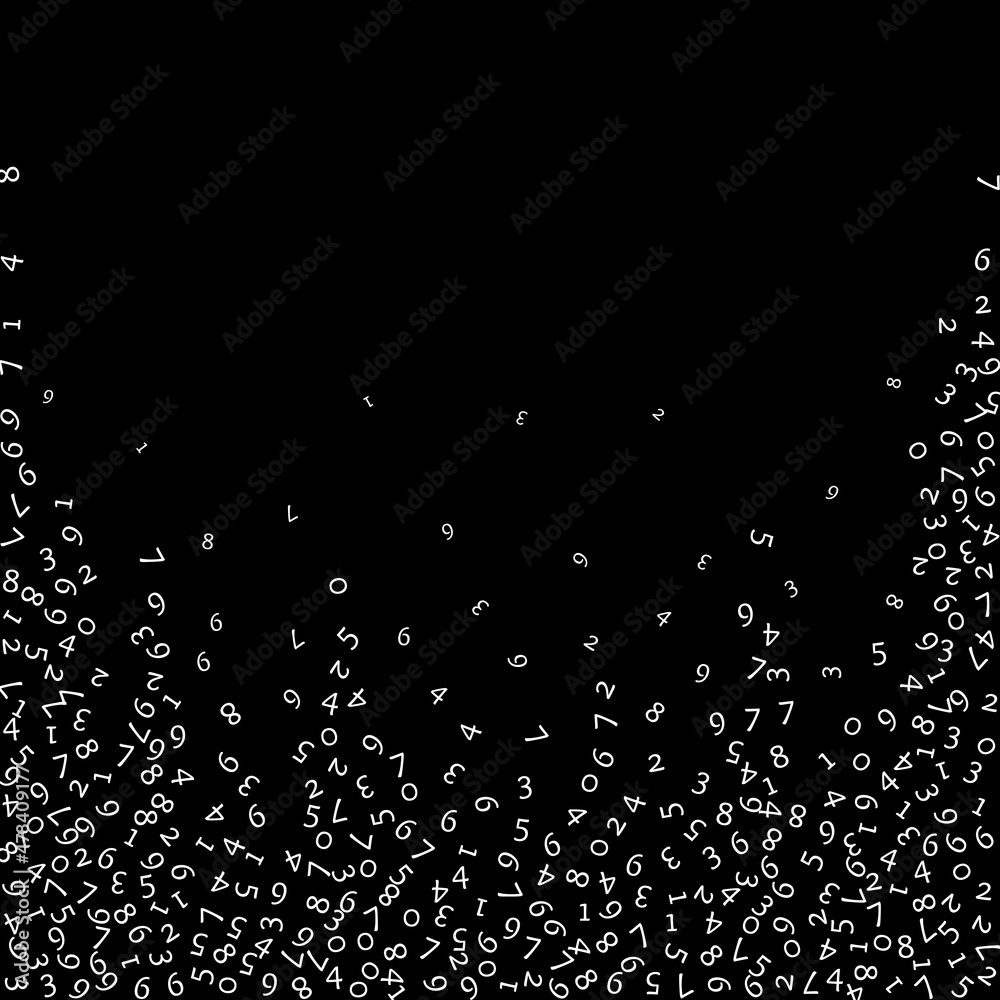 Falling numbers, big data concept. Binary white random flying digits ...