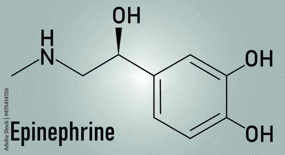 Adrenaline or adrenalin, epinephrine neurotransmitter molecule. Used as ...