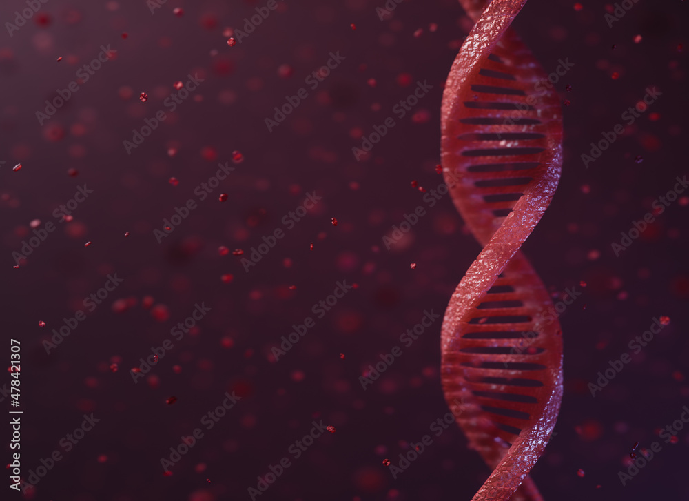 Red DNA gene helix spiral molecule structure background. 3D ...