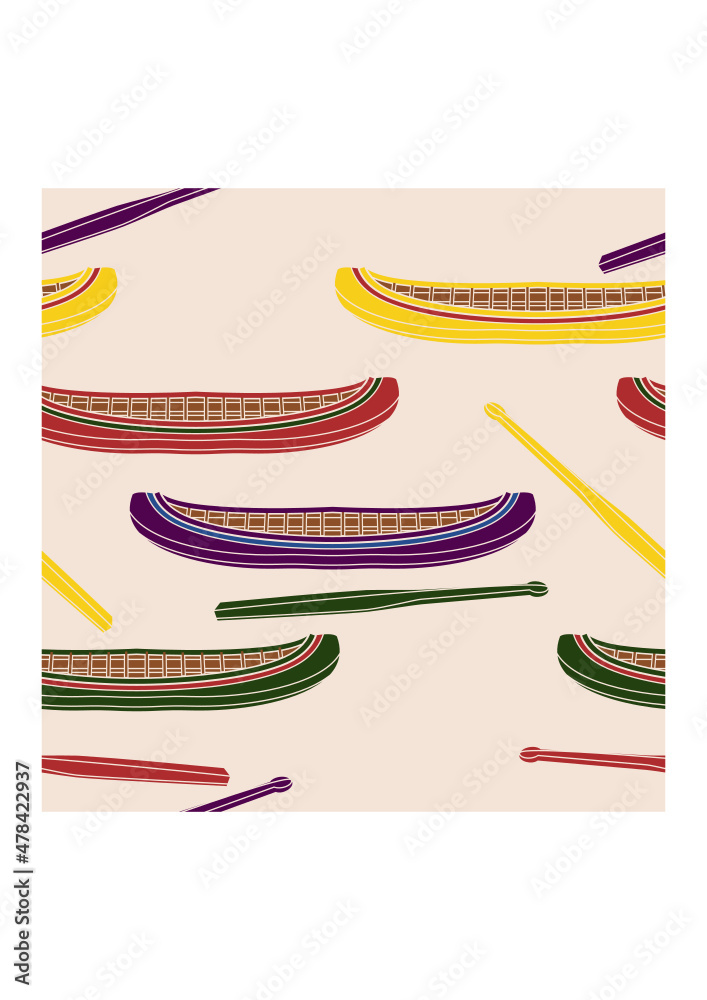 Editable Vector of Native American Canoe With Paddle Illustration in ...