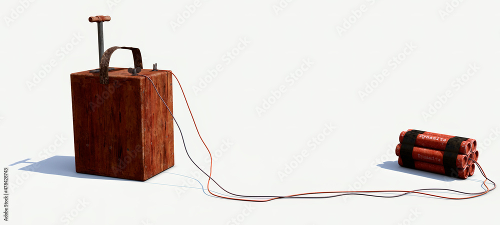 Fotografía Antique wooden dynamite detonator wired into dynamite ...