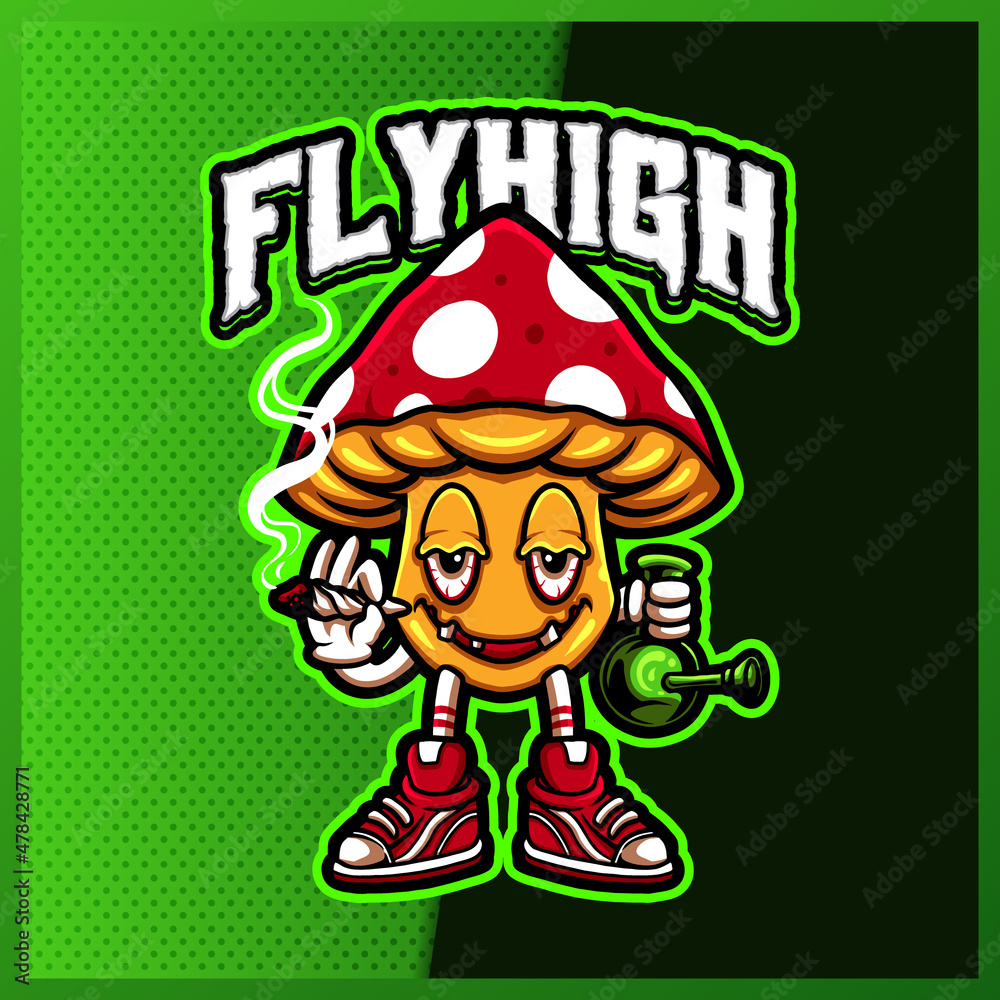 Mushrooms Cannabis Weed esport and sport mascot logo design with modern ...