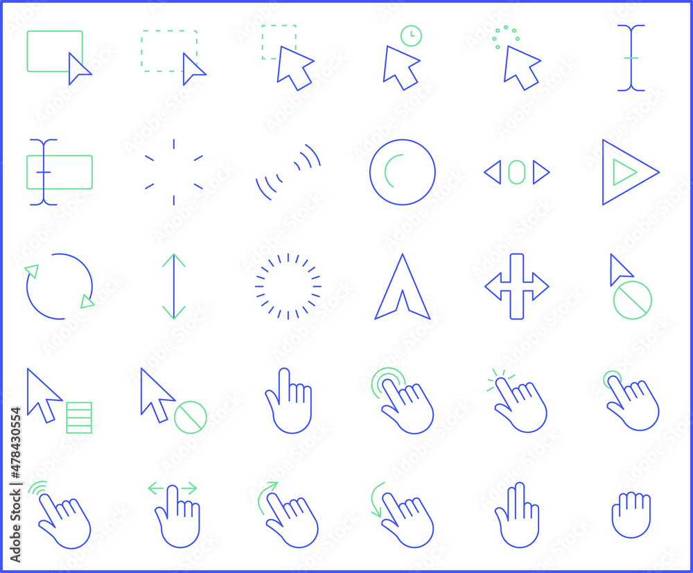 Set of cursors and selection icons line style. It contains such Icons ...