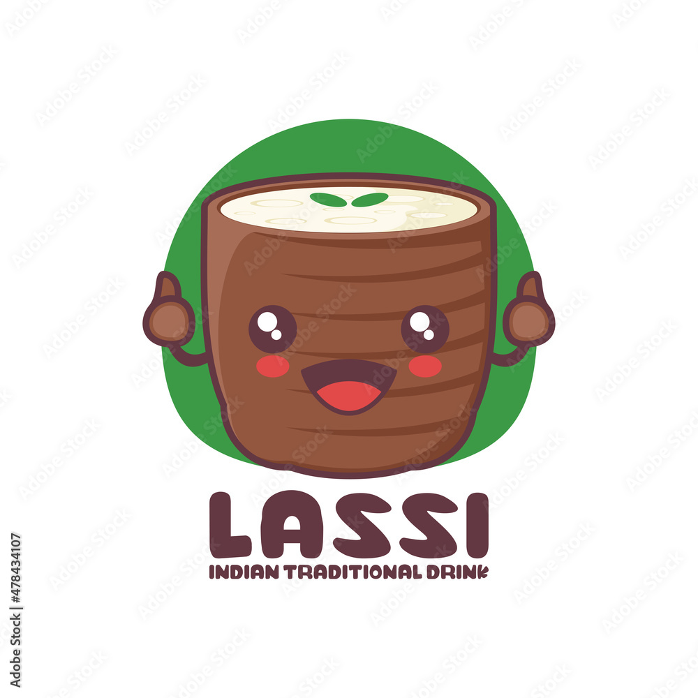 vector lassi cartoon mascot, traditional Indian drink illustration ...