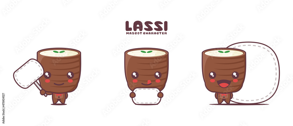 vector lassi cartoon mascot, traditional Indian drink illustration ...