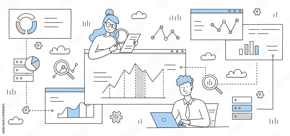 People work with research analytics and statistic. on dashboard with ...