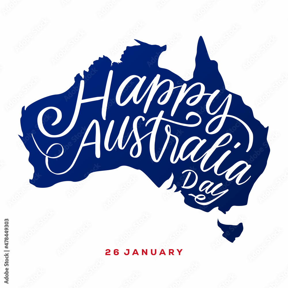 hand lettering happy Australia day on Australia map. vector design ...