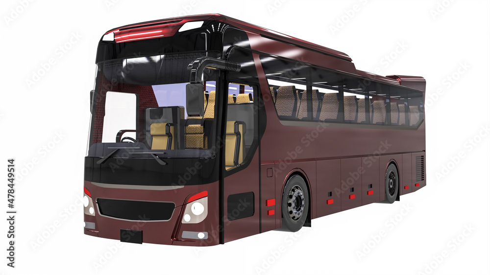 3D illustration. Large red modern excursion bus isolated on white ...