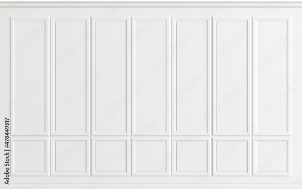 3D rendering. Minimal white empty room wall mockup. Modern classic ...