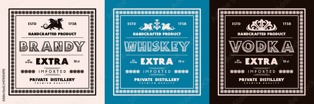 Set of template decorative label for brandy, whiskey, vodka Stock ...