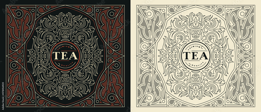 Decorative frame for template label of tea Stock Vector | Adobe Stock