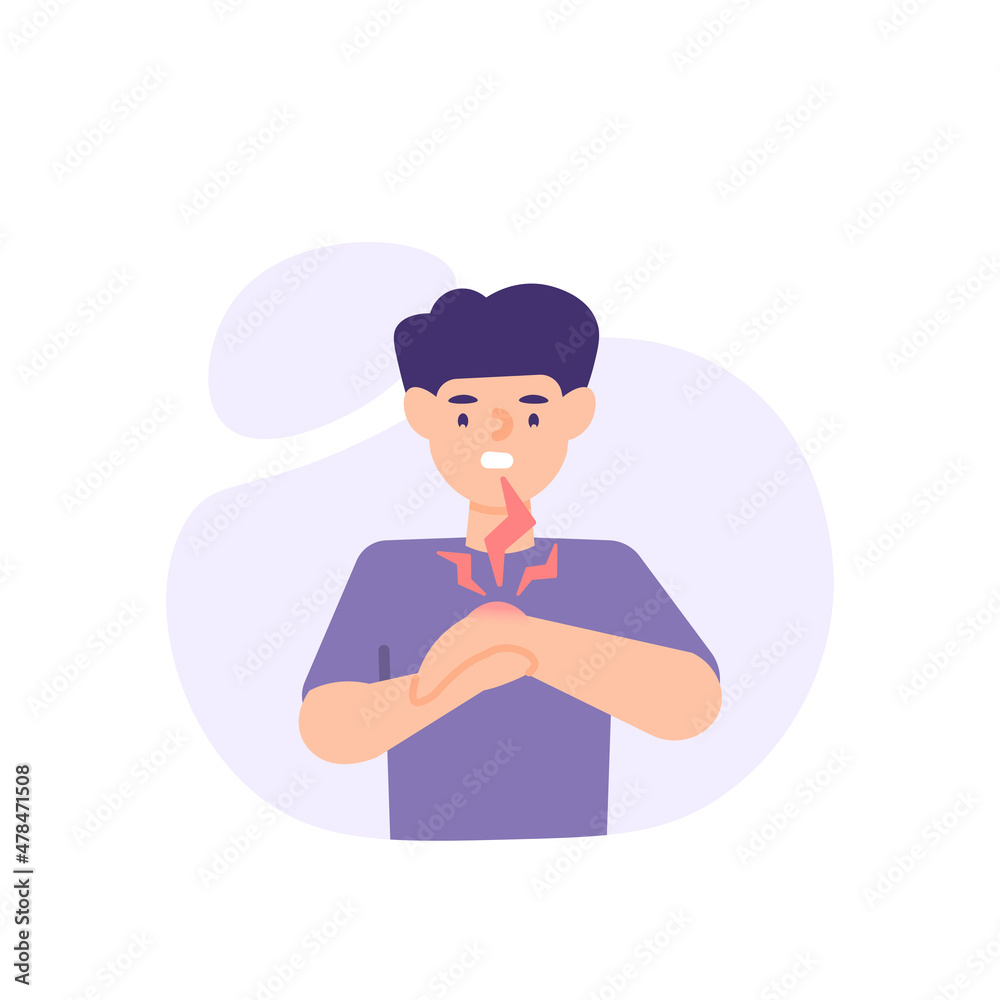 illustration of a person holding his left wrist due to swelling and ...