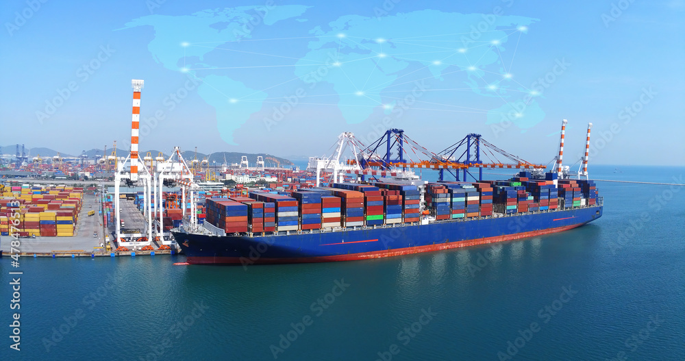 Aerial top view containers ship cargo business commercial logistic and ...