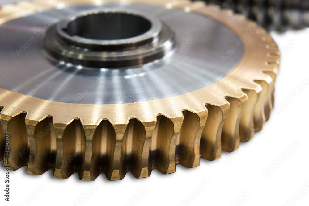 Leading gear wheel of conic type. Isolated on white background Stock ...