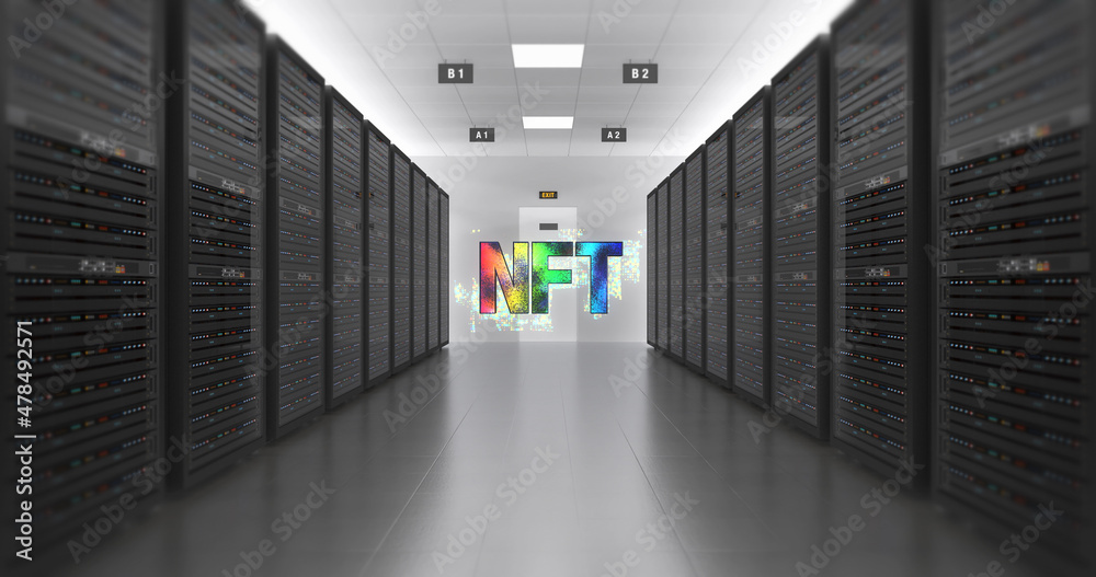 NFT Crypto Art Technology Server Room. Non Fungible Token Symbol In ...