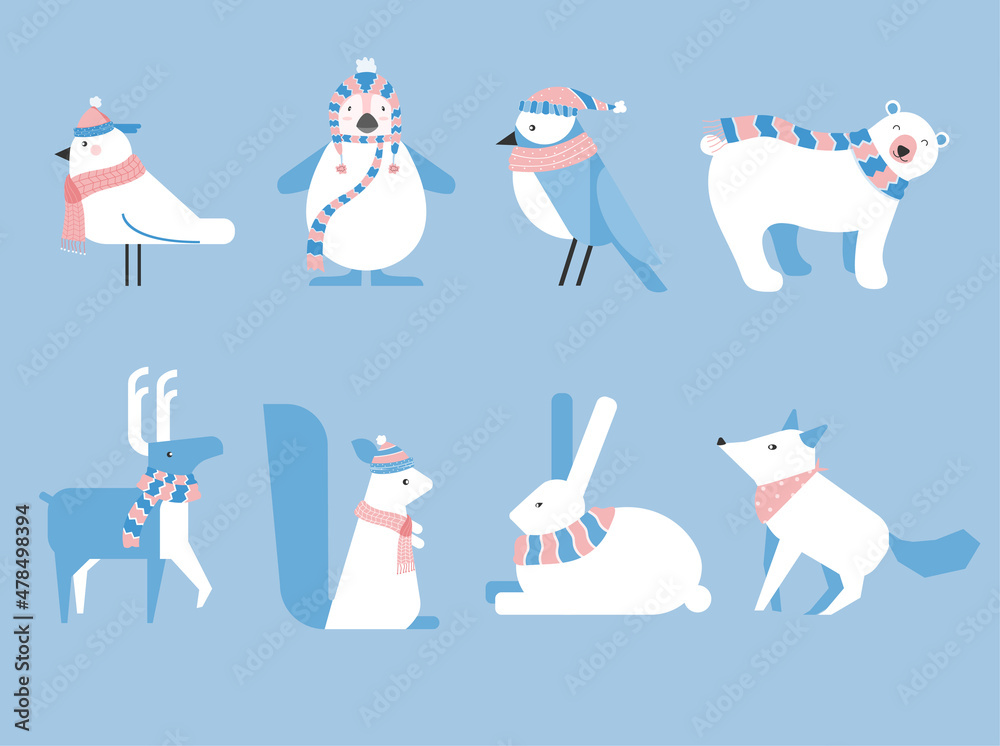 Set of cute animals poster,template,cards,bear,bird,lion,zoo,winter ...