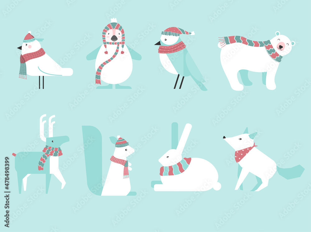 Set of cute animals poster,template,cards,bear,bird,lion,zoo,winter ...