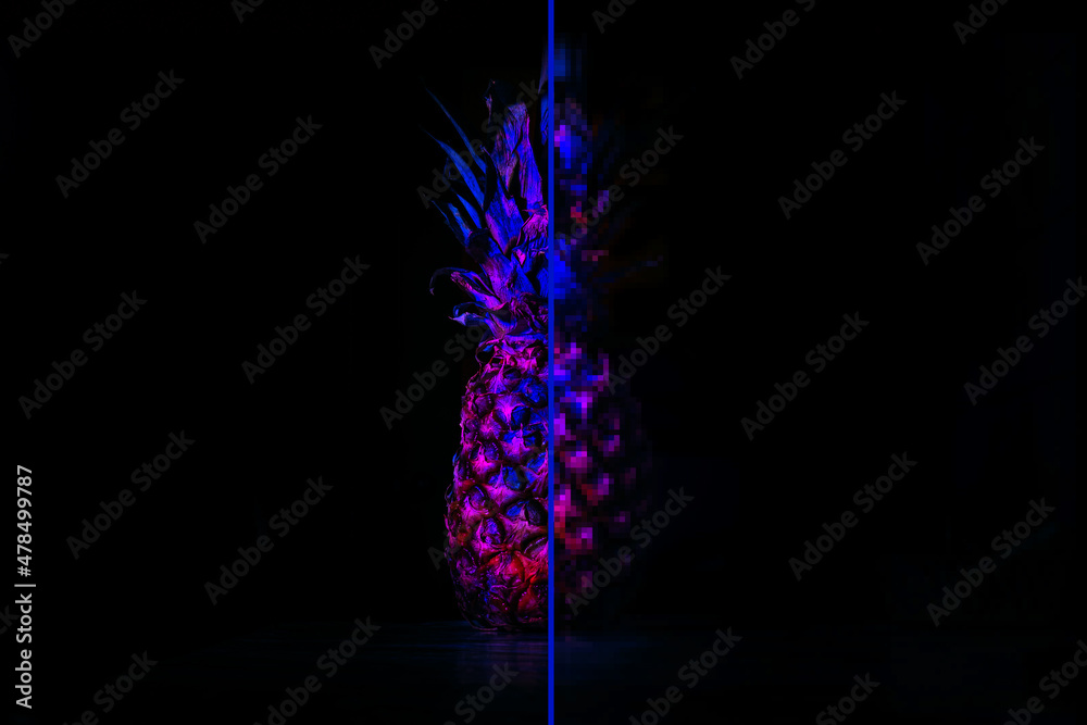 Metaverse digital Avatar, Metaverse Presence concept. Neon pineapple ...