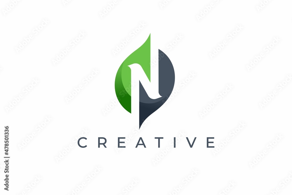 Letter N logo design template with leaf icon Stock Vector | Adobe Stock