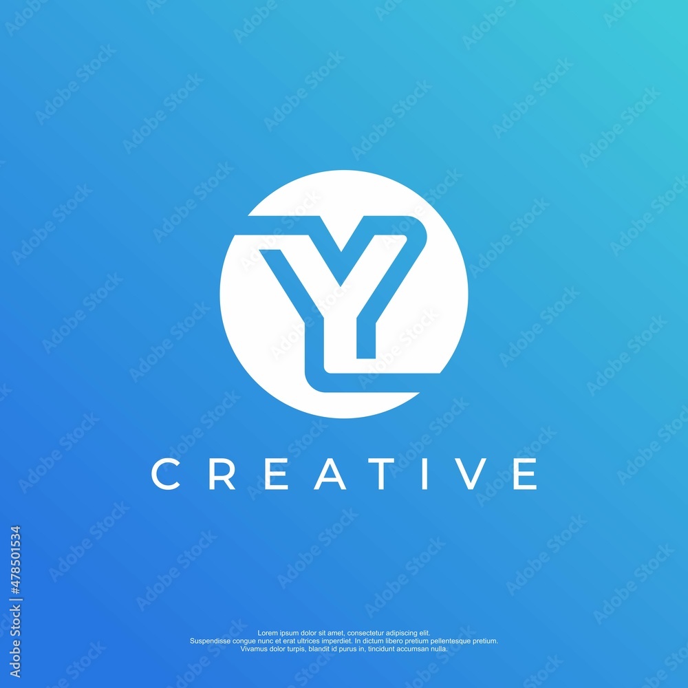 Letter Y logo design template with white color and blue background ...