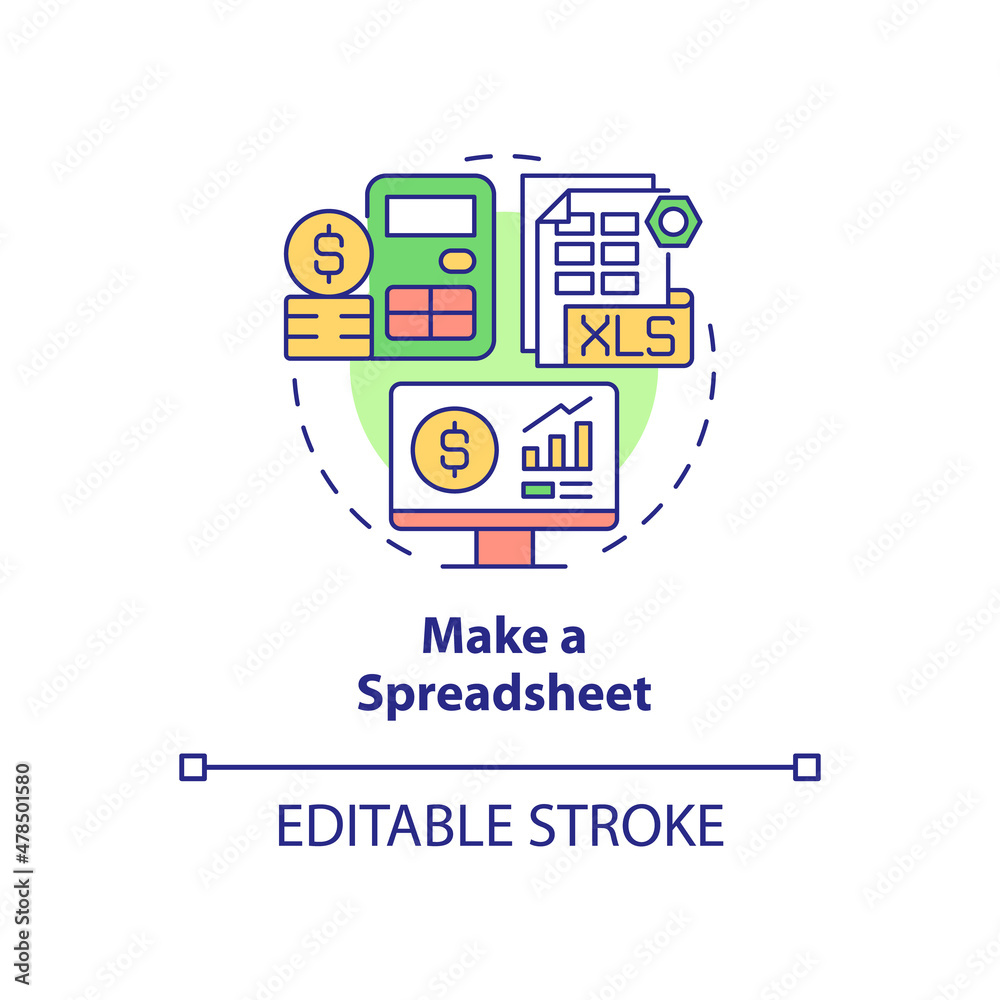 Make spreadsheet concept icon. Digital and physical sheets. Accounting ...