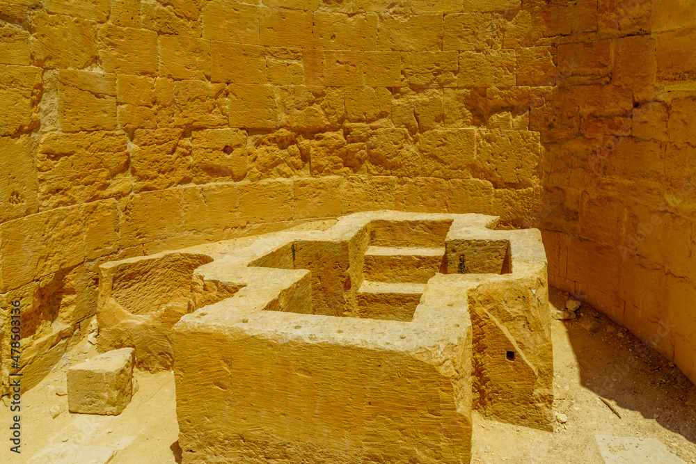 Church basin in the ancient Nabataean city Shivta, Negev Desert Stock ...