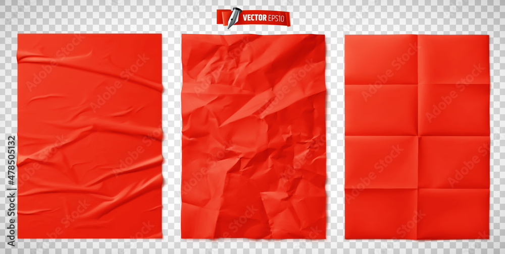 Vector realistic illustration of red paper textures on a transparent ...