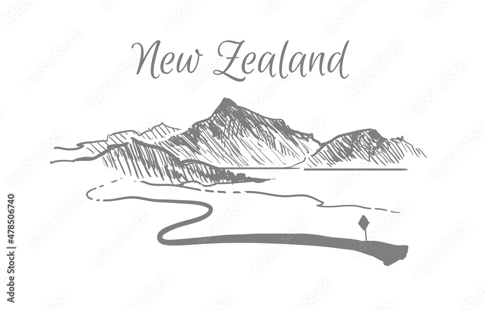 New zealand landscape sketch hand drawn vector illustration Stock ...