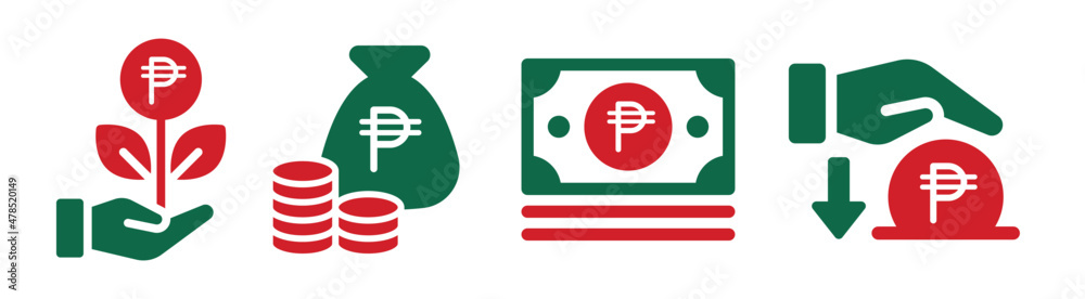 Peso money currency icon. Money icon set in flat style. Money bag ...