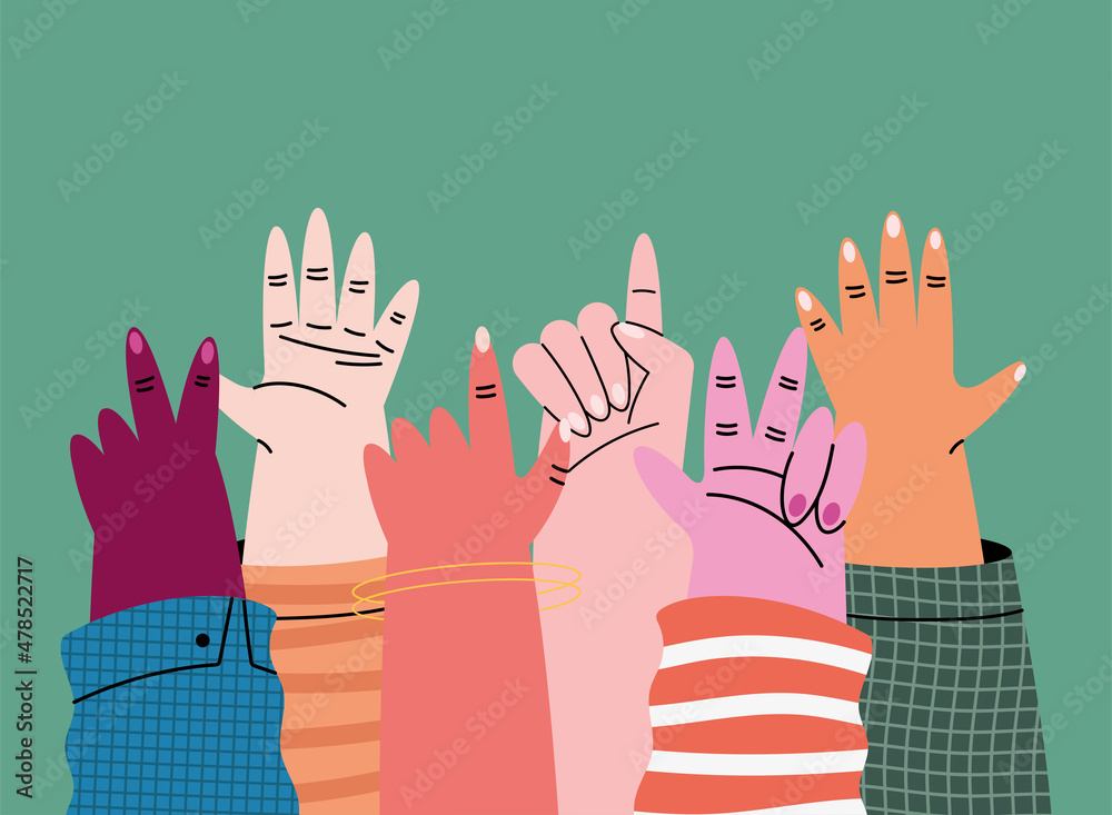 six hands up scene Stock Vector | Adobe Stock