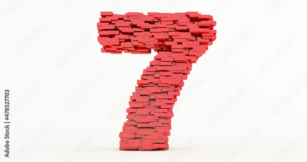 3D render of number seven from building bricks, concept of red bricks ...