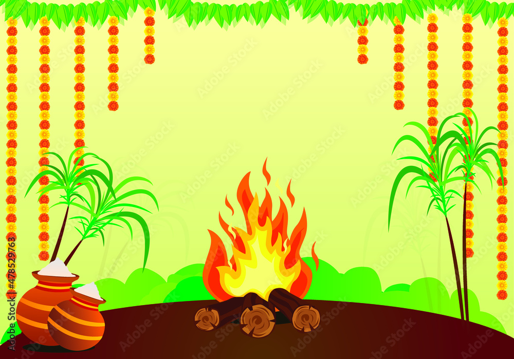 Traditional bonfire lit for the auspicious festival of bhogi or lohri ...