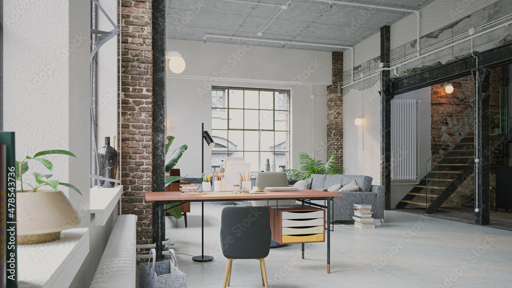 Moderne industrial vintage retro Loft apartment in downtown with ...