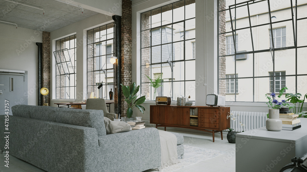 Moderne industrial vintage retro Loft apartment in downtown with ...